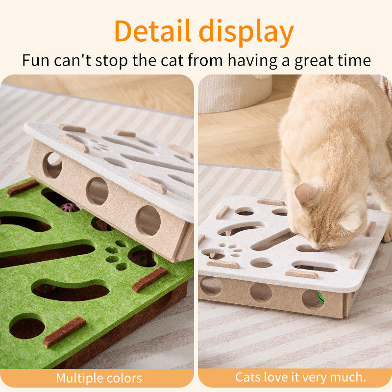 Cat Puzzle Toy Hole Digging Toy Felt Puzzle Box Exercise Toy with Ball ...