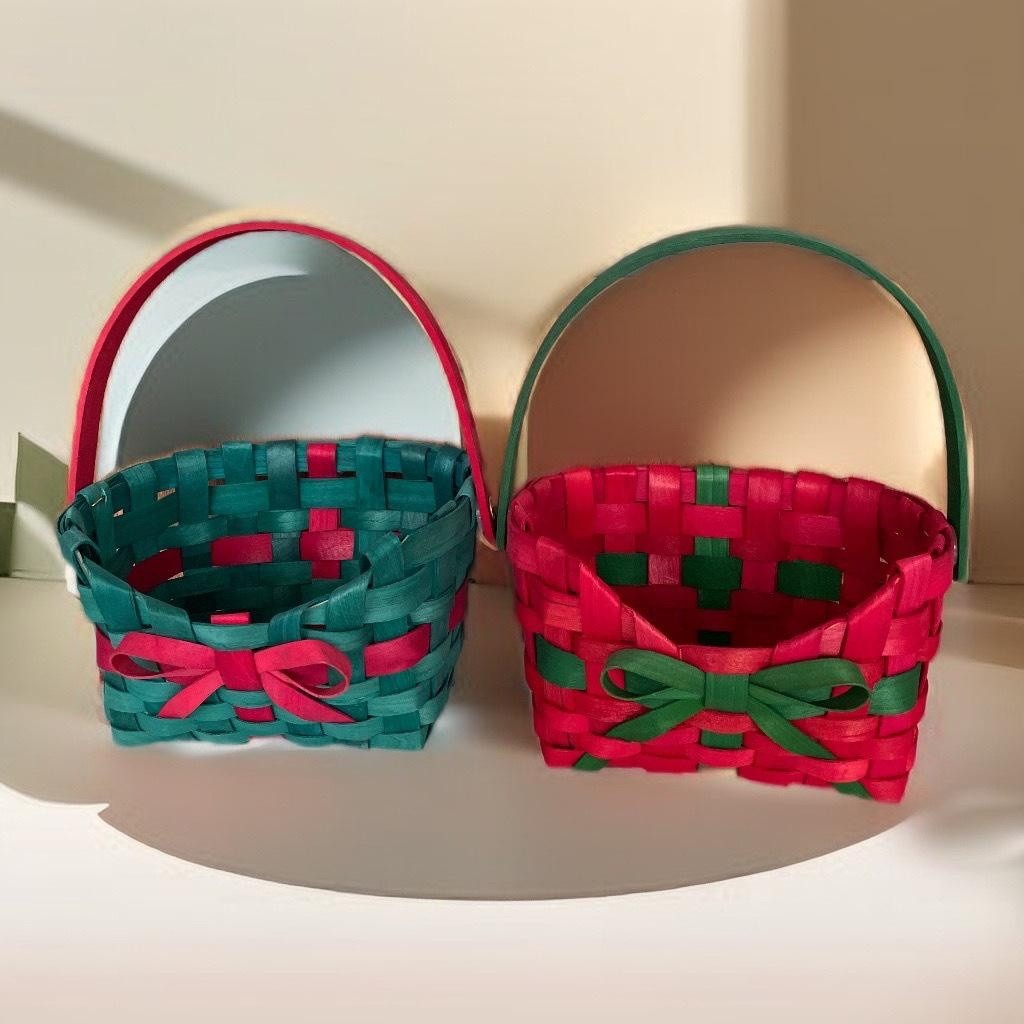 New Christmas and Spring Festival red handheld flower basket wood chip ...