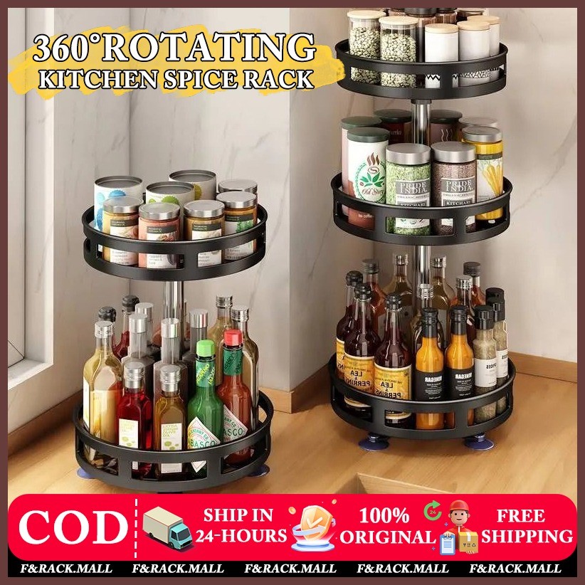 ☸ kitchen condiments rack organizer 360° rotating spice rack aesthetic ...