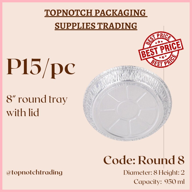 Round 8 Inches Aluminum Tray / Pan with Free Clear Lid (20pcs) | Shopee ...