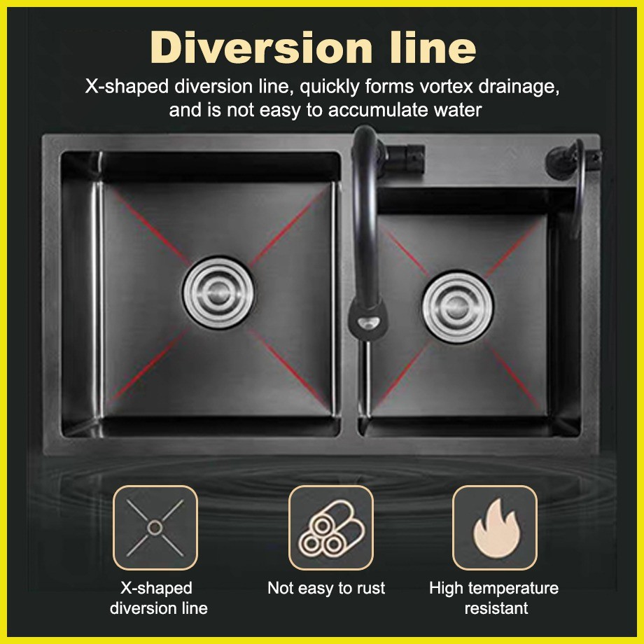 TQTQ SUS304 Kitchen Sink Thickness Single Double Black and Silver ...