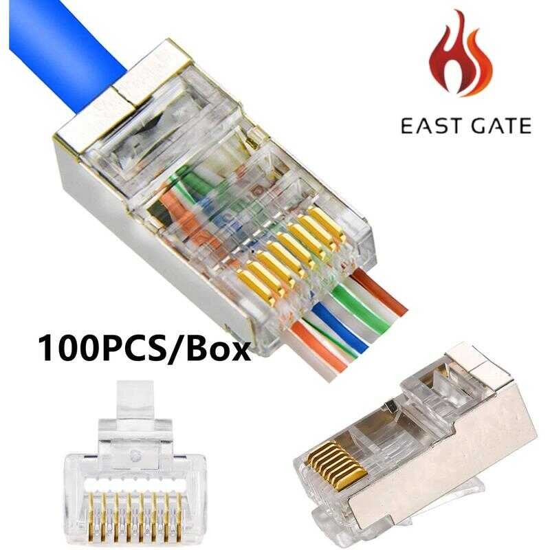 EAST GATE Rj45 Connector Pass Through Mini Plug Cat6 Cat5 Metal 8 Pin ...