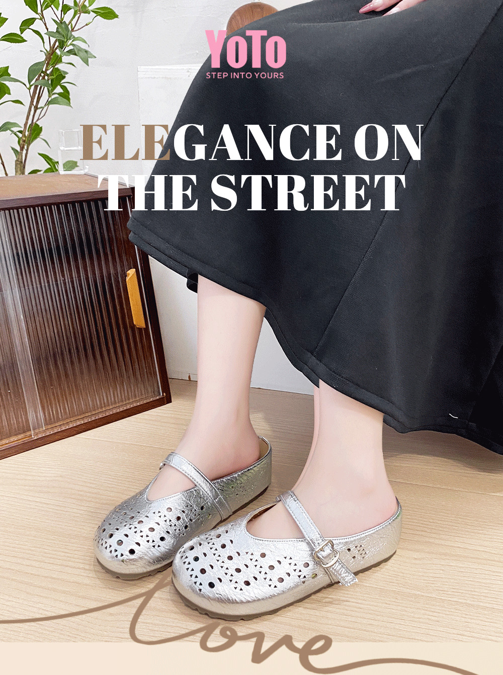 YOTO Casual Mules For Women Glossy Leather Breathable Soft Sandals With ...