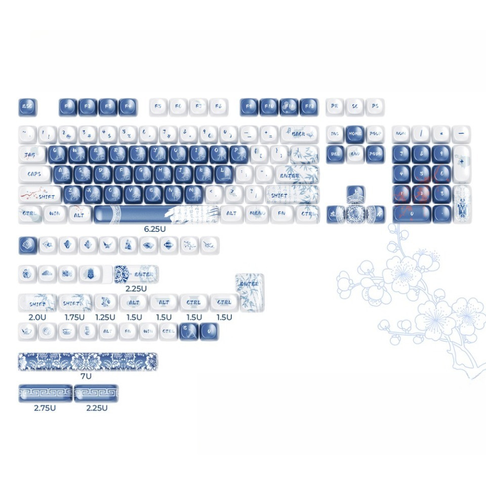 Blue And White Porcelain Keycaps 140 Keys MOA Profile PBT Five-sided ...