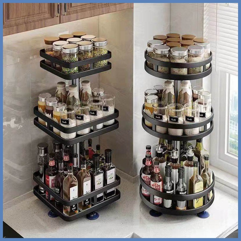 ♂ CHIT 1/2/3 Tier 360° Rotating Spice Rack Countertop Home ...