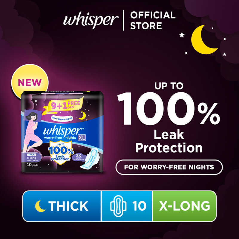 Whisper Worry-Free Nights Sanitary Napkin With Wings 10 Pads [Extra ...