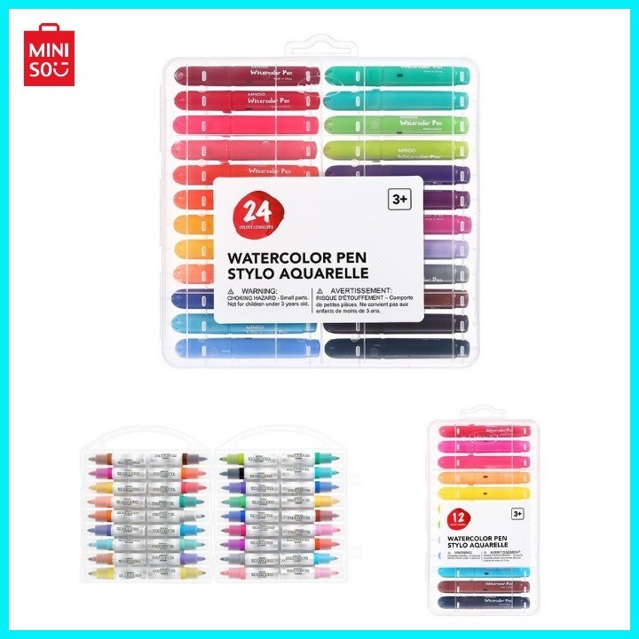 Miniso 12/24 Color Watercolor Pen Fineliner Drawing Coloring Art ...