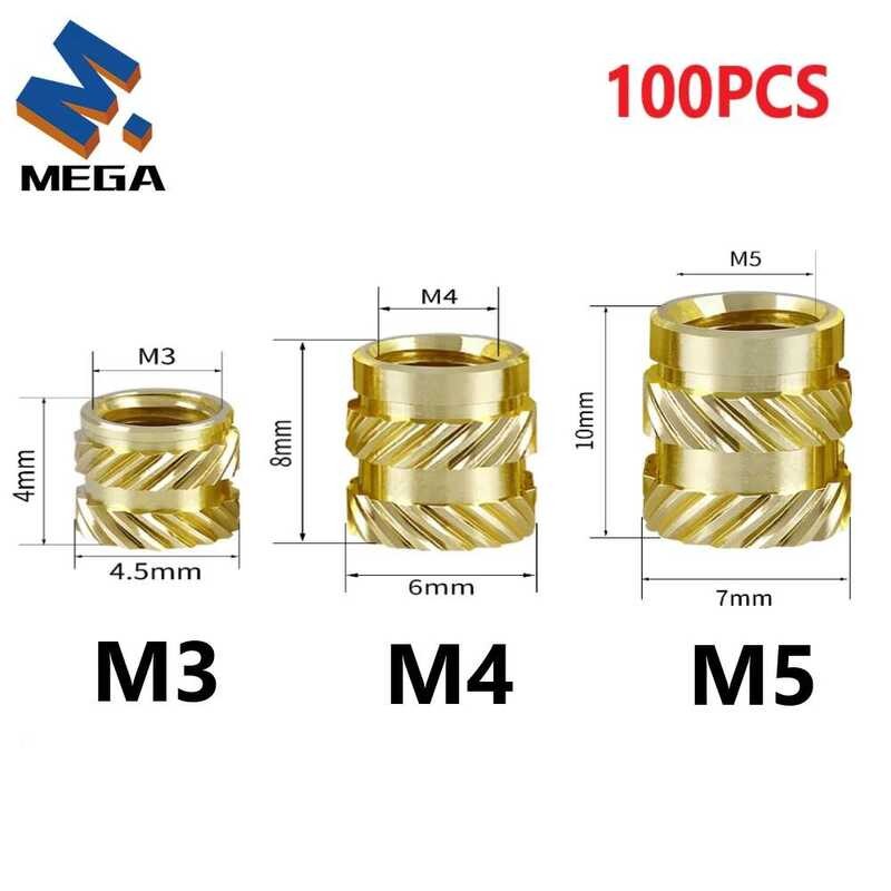Yy 100Pcs Nut M3 M4 M5 Thread Knurled Hot Melt Brass Threaded Set Heat ...