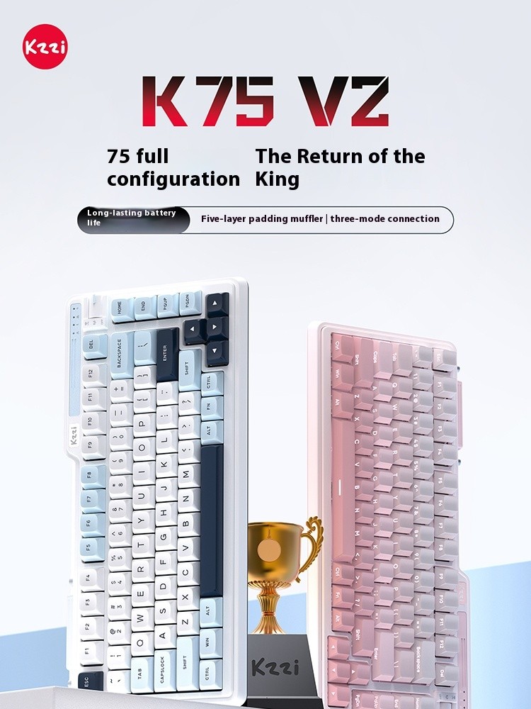 KZZI K75 V2 Wireless Tri-mode Mechanical Keyboard Gasket RGB 8000mAh Customized Hot Swap Windows ...