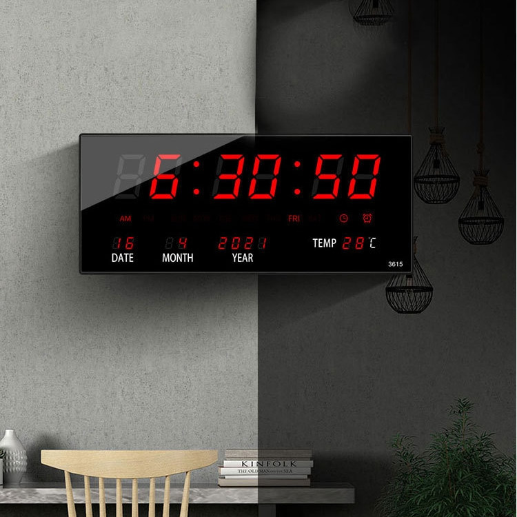 LED Digital Wall Clock 14 Inch Led Wall Clock Calendar Temperature Wall ...