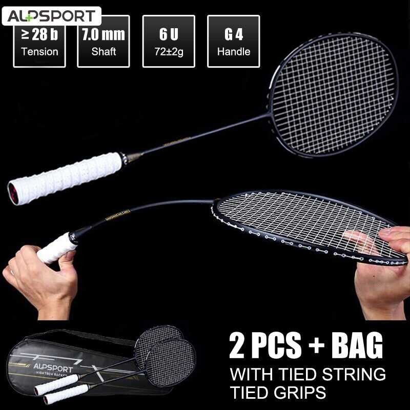 ALP XHP 2 Pcs Racket Professional Badminton Set 100 Full Carbon 6U 72G ...