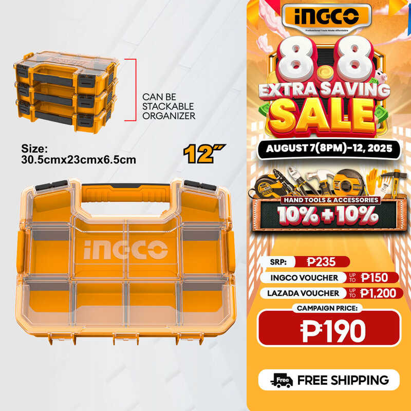 Ingco 12" / 15" Plastic Storage Organizer Box W/ Removable Dividers ...