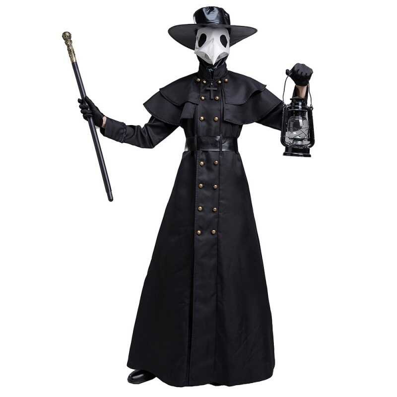 Halloween Adult Medieval Steampunk Plague Doctor Costume Crow Beak Mask ...