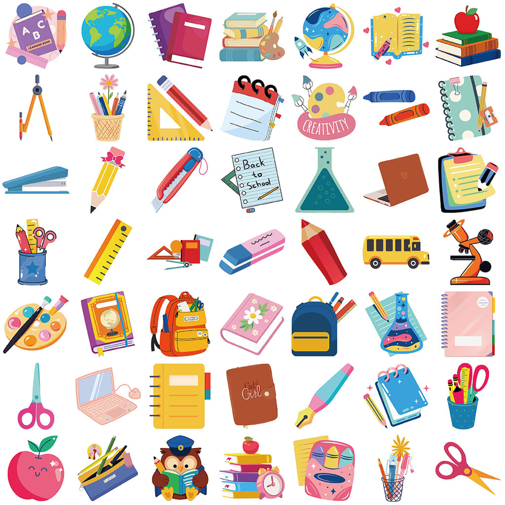 50pcs Cartoon Stationery Stickers DIY School Supplies Decorations ...