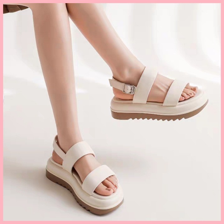 New Women Fashion Thick Bottom Beige Sandals Bicolor base Casual Simple ...