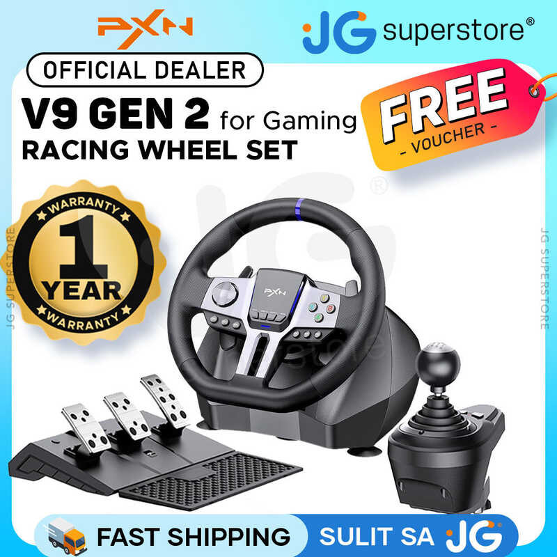 PXN V9 Gen2 PC Driving Wheel, 900 Degree Vibration Racing Steering Wheel Set With Clutch And Sh ...