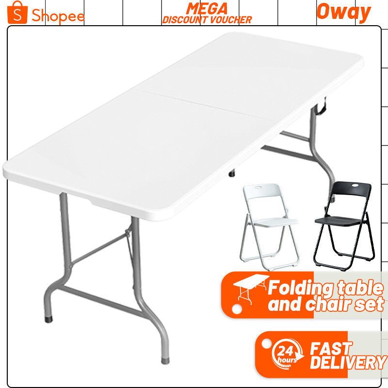 Heavy Duty Folding Table 6 FT/Fold-in-half Table Black/White Steel ...