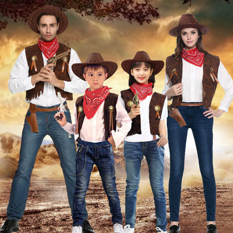Xj Western Cowboy Cosplay Costume Set For Men Women Children Parent ...