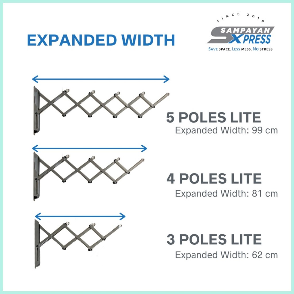 Sampayan Xpress LITE Poles Retractable Stainless Steel Wall Mounted ...