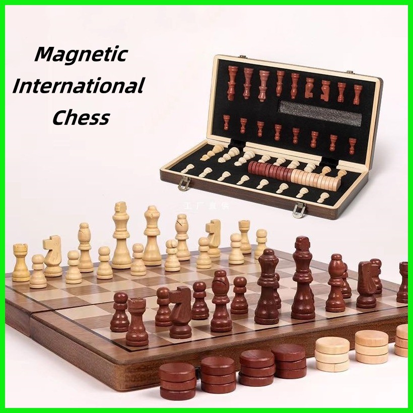 Wood Chess Board Magnetic International Chess Board Solid Checkers 2 in ...