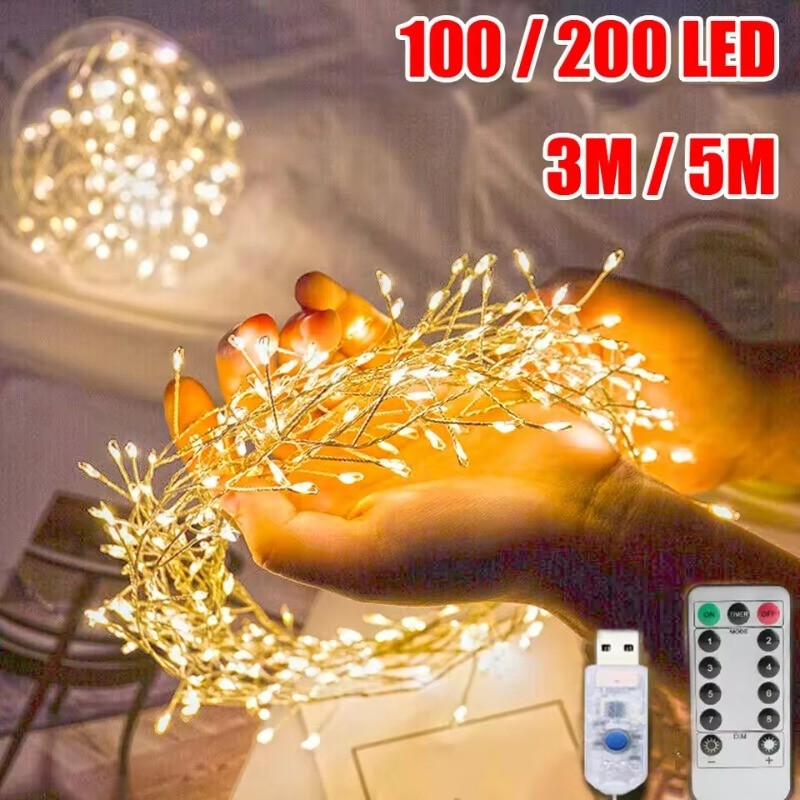 Remote Control USB Firecracker LED Lights - Battery Warm White String ...