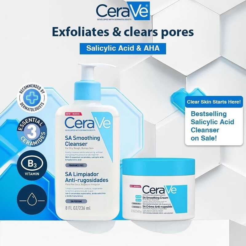 Cerave Cleanser SA Smoothing Cleanser&Cream 100% Original Salicylic ...