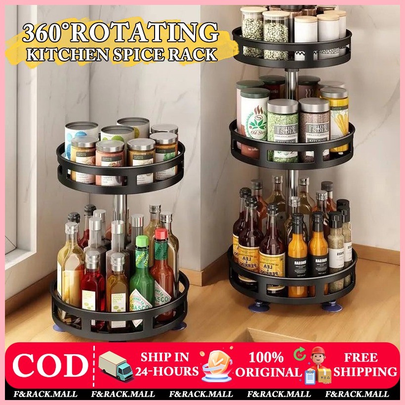 kitchen condiments rack organizer 360° rotating spice rack aesthetic ...