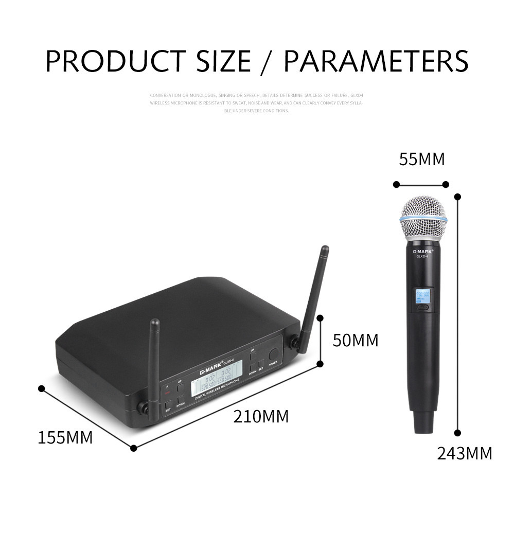 G-MARK GLXD4 Professional UHF Handheld Mic System Wireless Microphone for Stage/Show/Band ...