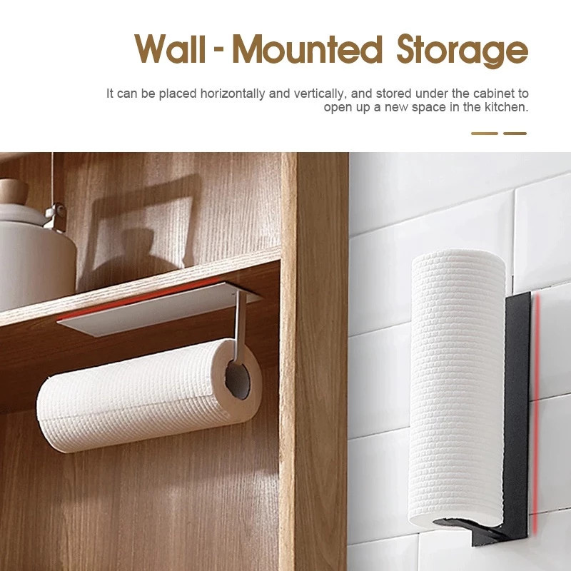 Kitchen Tissue Holder Under Cabinet Paper Roll Rack Self Adhesive Towel ...
