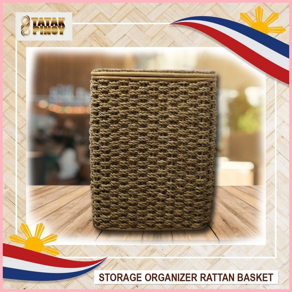 TATAK PINOY Rattan Basket Storage Baskets Shelf Organizer Container ...