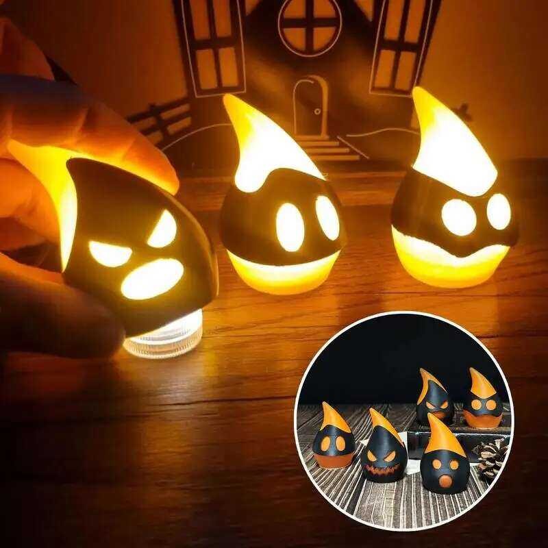 Tt 5Pcs Devil Lights 7 Color Cute Flame Tea Lamp 3D-Printed Spooky ...