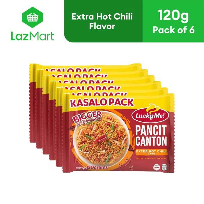 1 Lucky Me Pancit Canton Instant Noodles Extra Hot Chili Kasalo 120g
