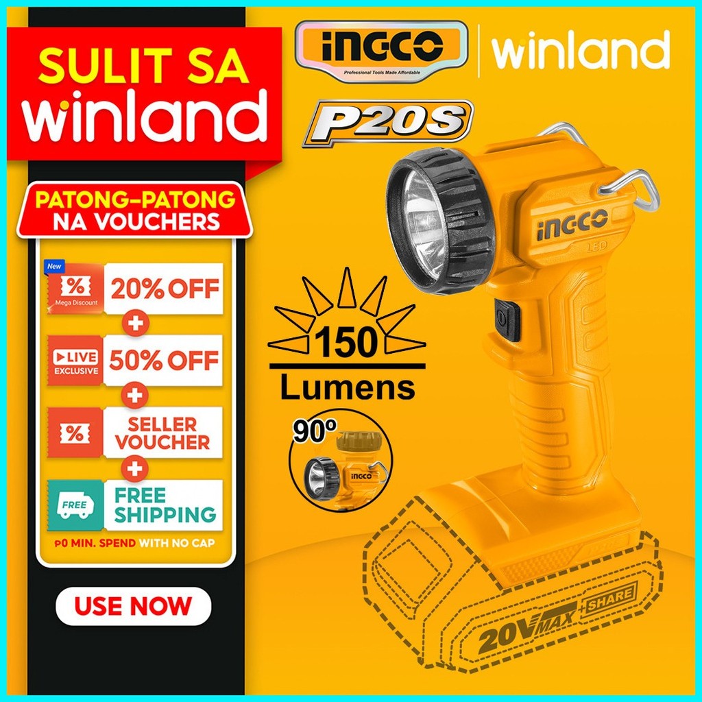 Ingco by Winland P20S 20V Lithium-Ion Cordless Work Lamp Flashlight 1 ...