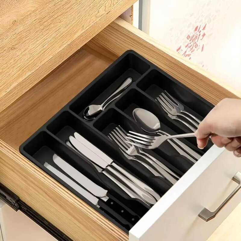 Xj Plastic Kitchen Cutlery Storage Box With Lid 6 Grids Kitchen ...