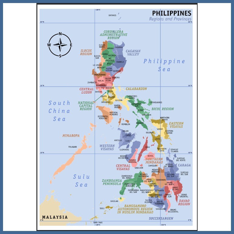 ⚽︎ Philippines Map Waterproof with Regions Provinces and Latitude A4 ...