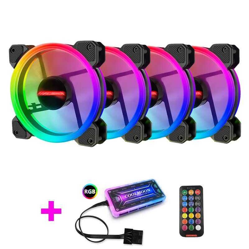 W Coolmoon PC Cooling RGB Fan With IR Remote Quiet Case CPU Cooler And ...