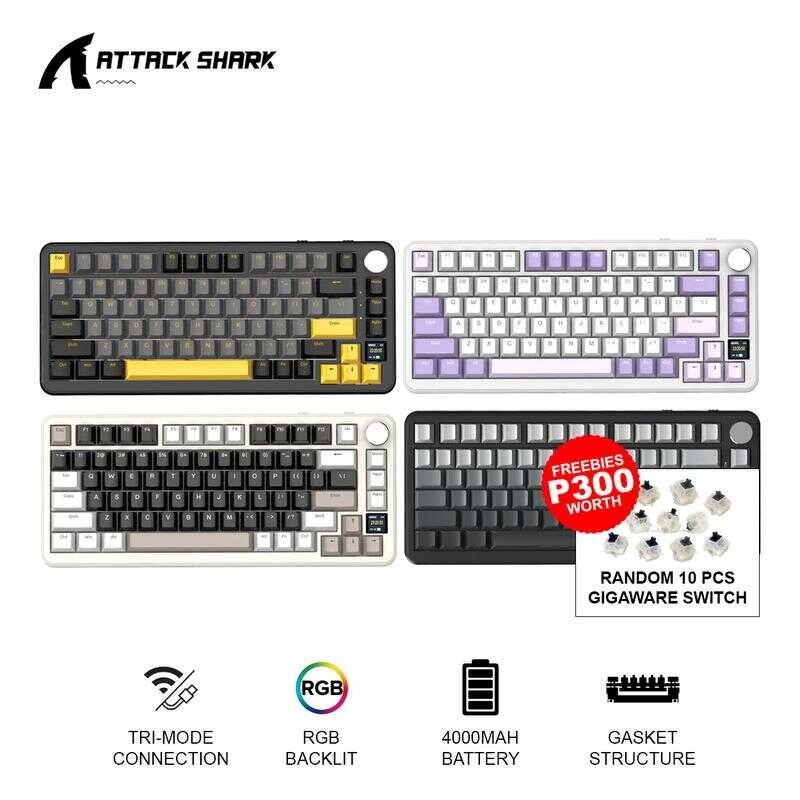 Attack Shark X85 Pro Tri Mode 75% Gasket-Mounted Wireless Hot Swappable ...