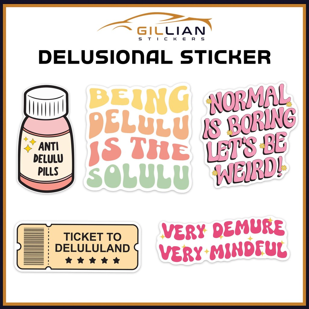 Delusional Sticker Inspirational & Funny Words for Laptop, Bottle ...