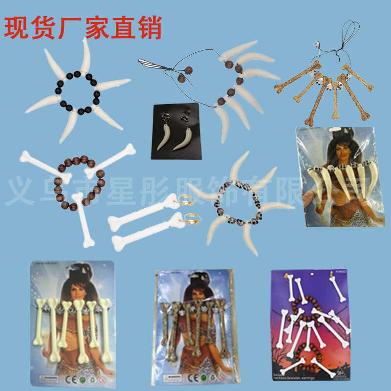 Halloween Jewelry Wooden Bead Bone Necklace Jewelry Accessories Skull ...