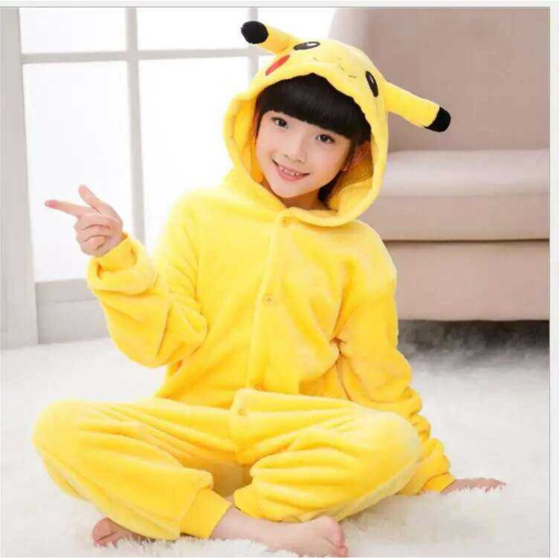 Yellow Cartoon Puke Pama Kids Animal Onesie Winter Flannel Sleepwear ...
