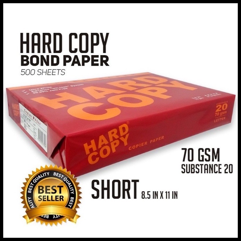 HARD COPY Bond Paper short/ letter Folio size 70gsm Substance 20 ...