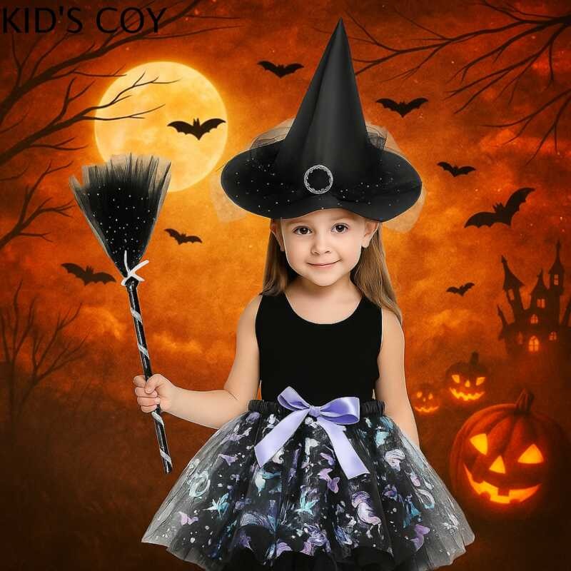 Tt Kid's COY 3Pcs/Set Wizard Childern Pointy Hat Broom Kids Witch Dress ...