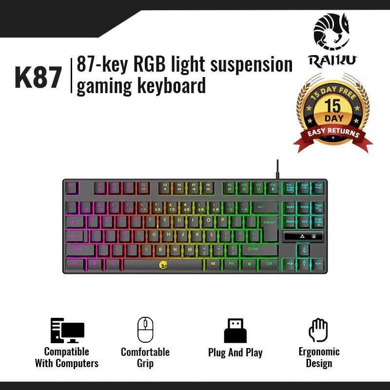 Raiku 87 Keys RGB Wired Gaming Keyboard - Membrane Multi-Function ...