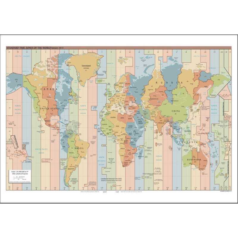World Map With Timezones Waterproof A4 Laminated Chart 3 80Aee 53 ...