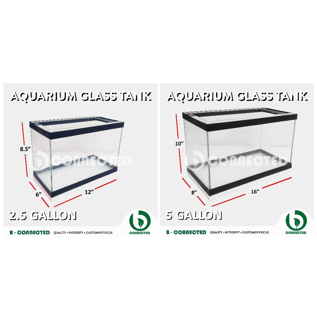 AQUARIUM GLASS TANK 2.5 & 5 GALLON BY B-CONNECTED ( FISH / SHRIMP ...