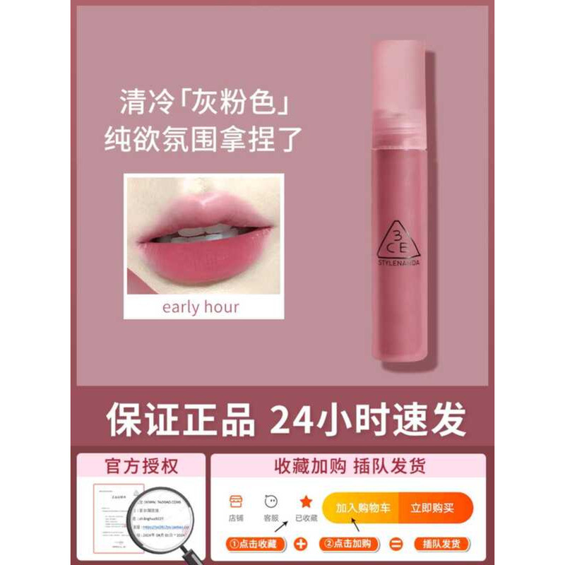 3ce Water Mist Lip Glaze Early Hour Smoke Pink Rose Matte Lipstick ...