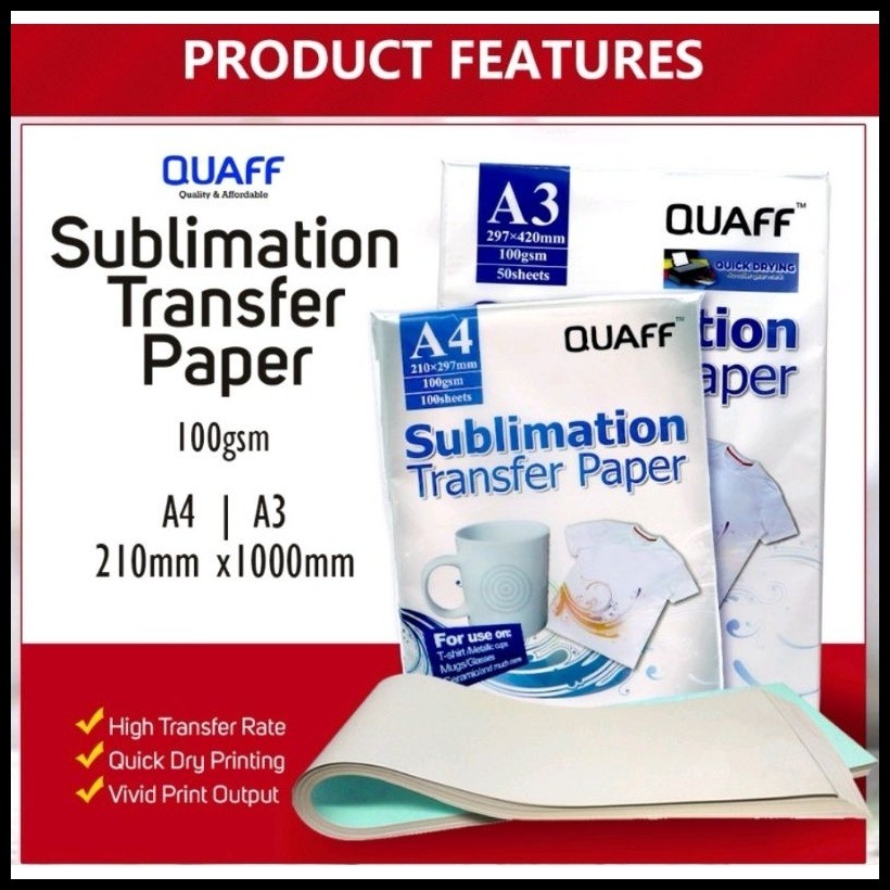 A4/A3 Size QUAFF Sublimation Paper 100gsm - Quick Dry Sublimation Paper ...