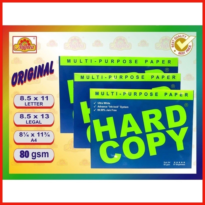 Hardcopy Bondpaper 80gsm substance 24 (short/A4/Long) 500 sheets ...