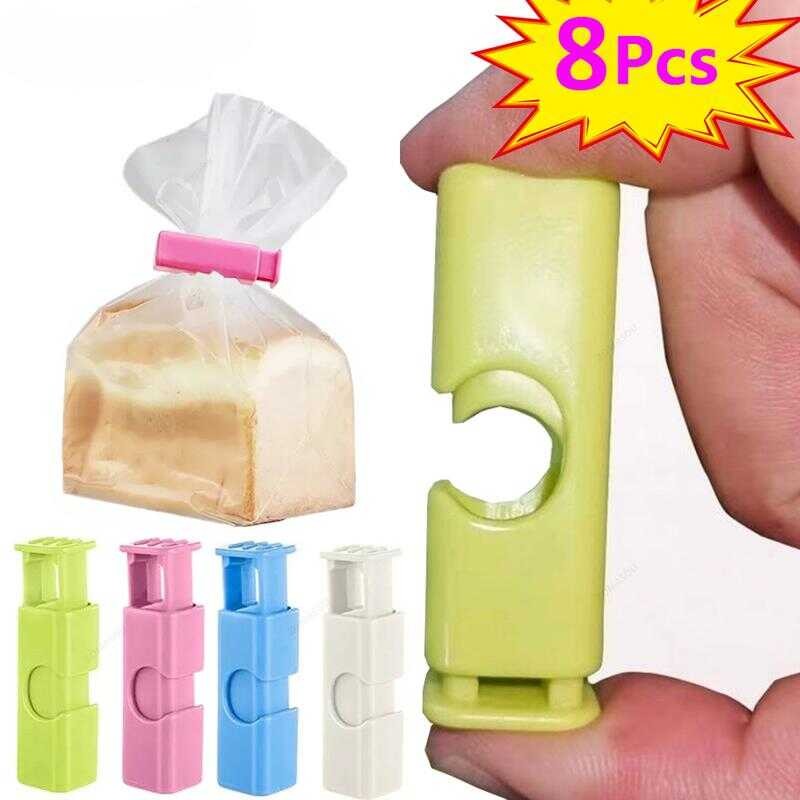 8Pcs Squeeze Bread Bag Clips Reusable Food Sealing Snack Wrap Bags ...