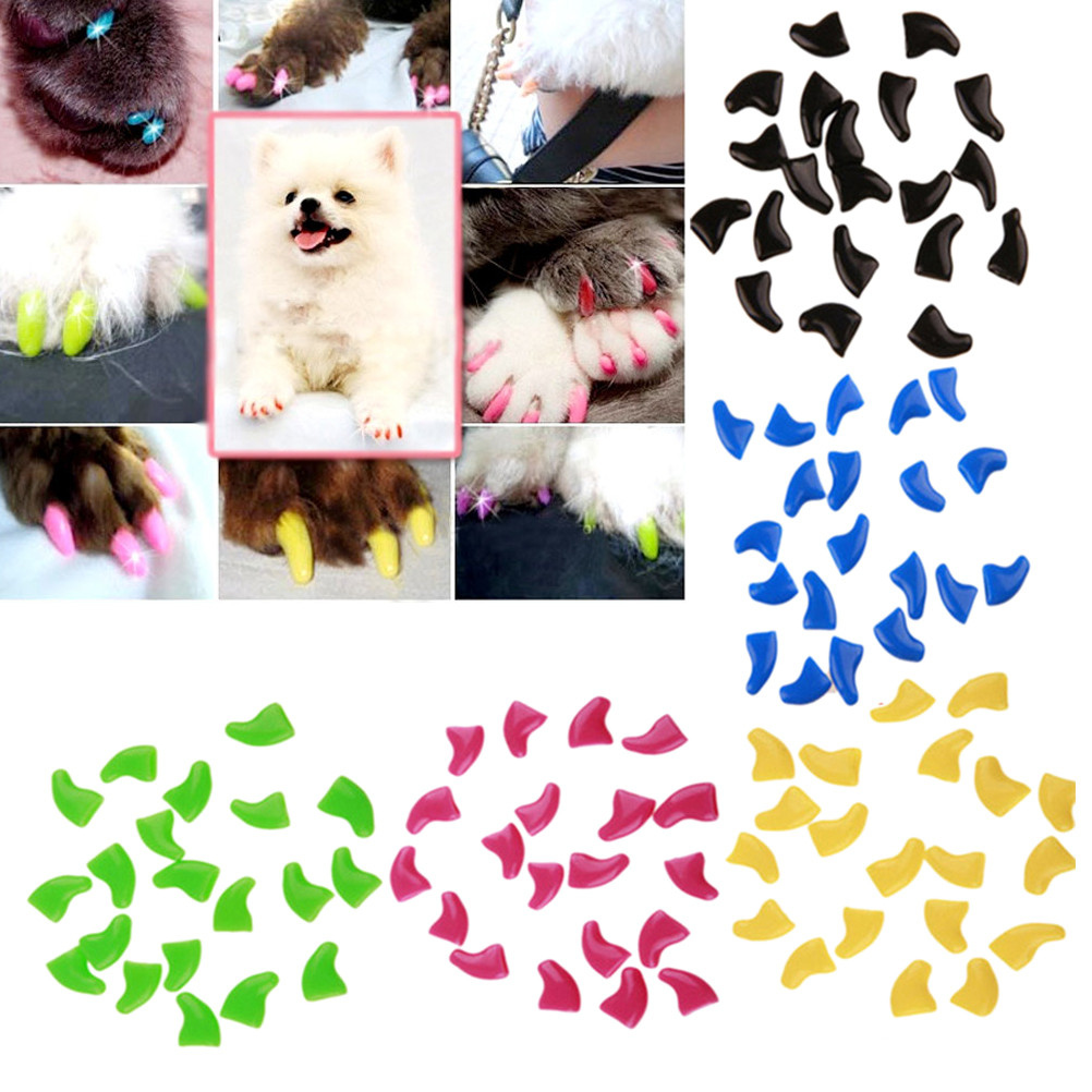 New 20pcs Cute Silicone Soft Cat Nail Caps Cat Paw Claw With Arc Pet ...